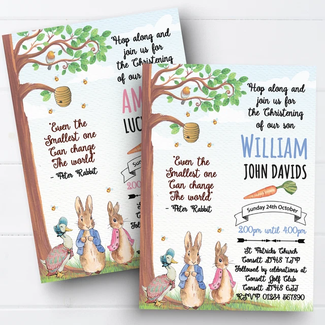 PETER RABBIT CHRISTENING Invitations Personalised Baptism Naming Day ...