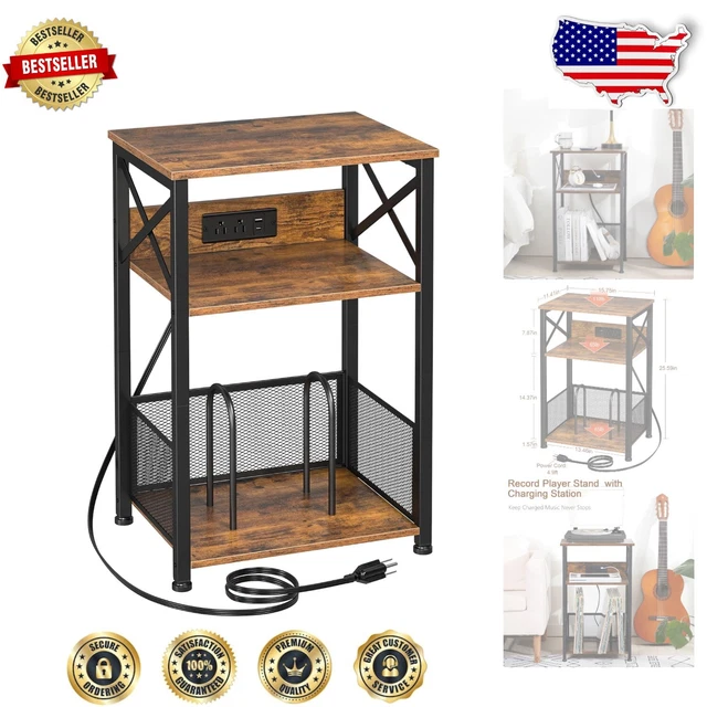 COMPACT VINYL RECORD Storage Table with AC Outlets - Multi-Use Rustic ...