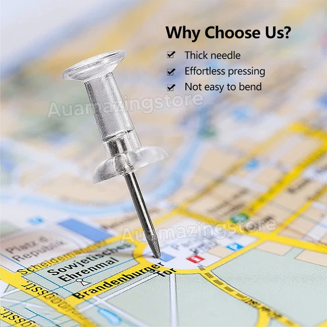 100X PUSH PINS Clear Assorted Drawing Pin Notice Cork Board Map Office ...