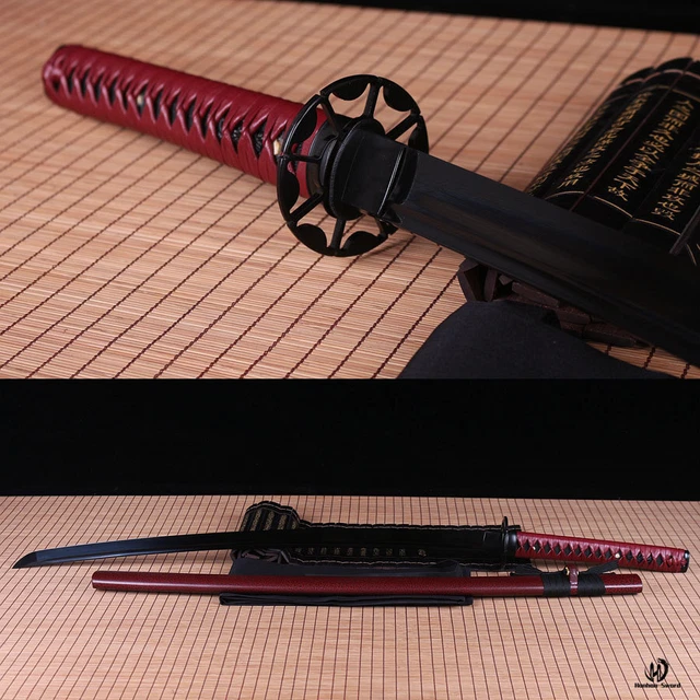 FULL TANG JAPANESE Katana Samurai Sword Black 9260 Spring Steel Sharp ...