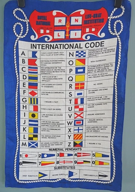 VINTAGE RNLI TEA Towel 1980s International Flag Codes Unused Irish ...