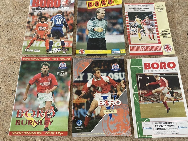 MIDDLESBROUGH FOOTBALL PROGRAMMES * Home Versus Aston Villa, Burnley ...