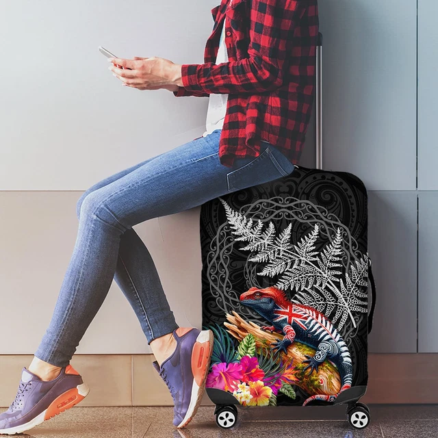 NEW ZEALAND TUATARA Luggage Cover Silver Fern Hibiscus and Tribal Maori ...