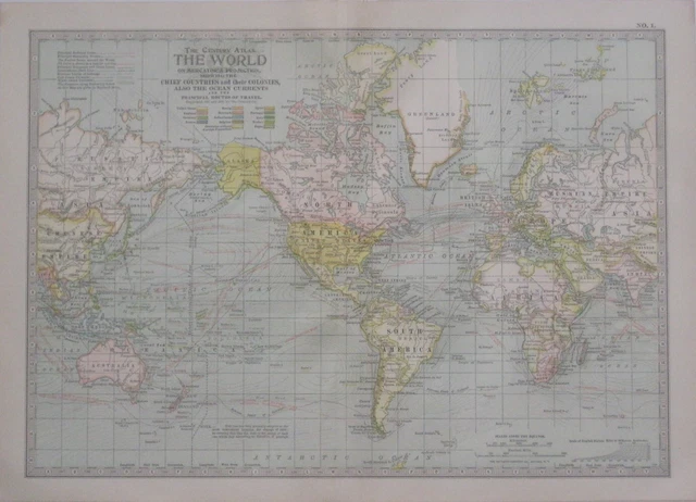 ORIGINAL 1902 WORLD MAP Colonial Possessions Steamship Routes Submarine ...