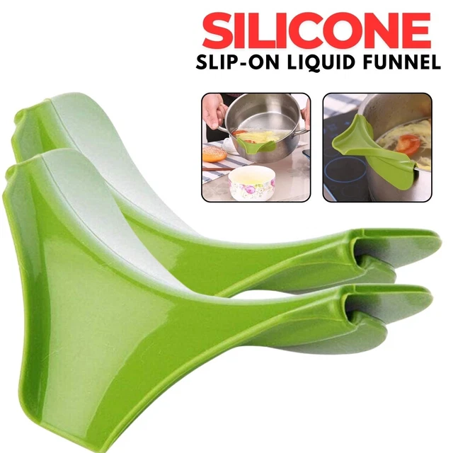 2PCS SILICONE POT Spout Anti-Spill Funnel Clip-On Soup Pouring Edge ...