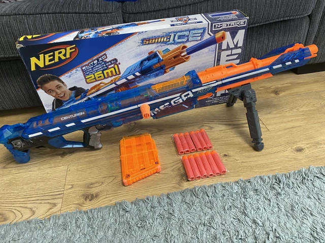 NERF MEGA CENTURION Sonic Ice Blue Blaster Gun N-Strike Elite Ammo ...