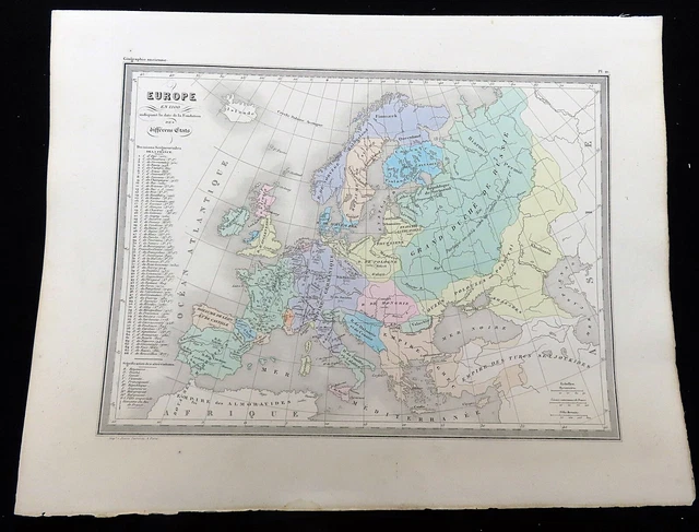 ANTIQUE MAP OF Europe in 1100 12th Century Old Hand Coloured Engraving ...
