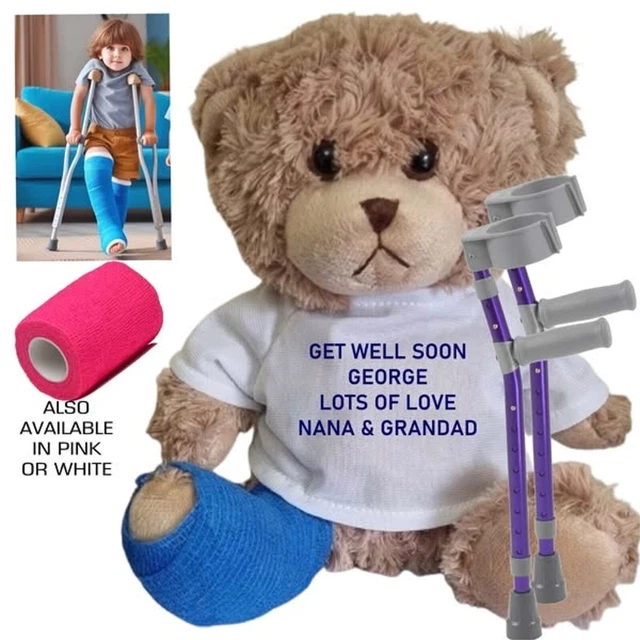 PERSONALISED BEIGE TEDDY Bear 28Cm /11" Poorly Get Well Hospital Hug Me ...