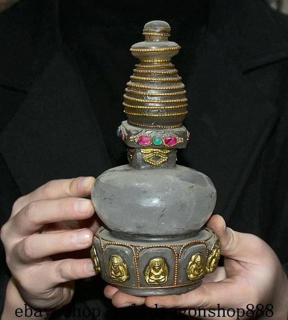 6.8& ANCIEN TIBET Bouddhisme Cristal Cuivre Gemme Shakyamuni Buddha Stupa Pagoda EUR 575,00 ...