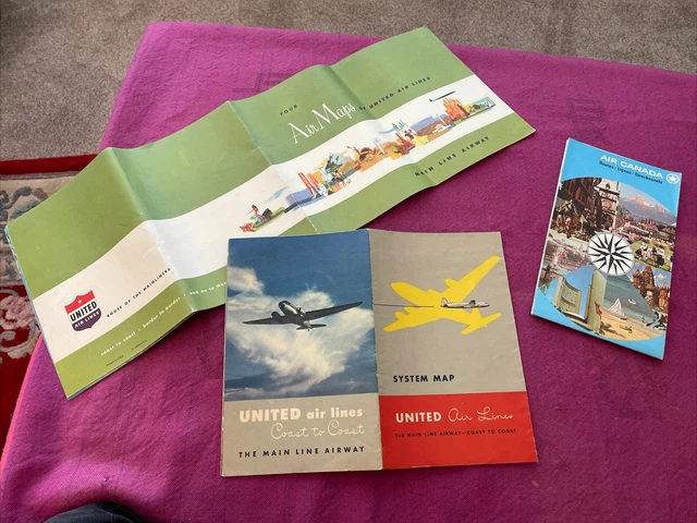 1940S-60S UNITED/AIR CANADA Airlines route maps lot of 3 £26.58 ...