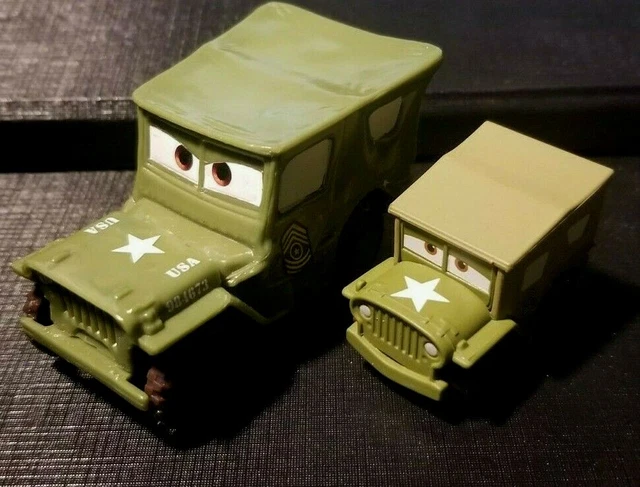 DISNEY PIXAR CARS SARGE 1941 Willys Jeep WW2 E9 2 5/8" " plus 1 5/8 ...