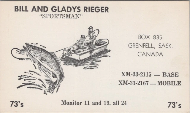 VINTAGE CB RADIO QSL postcard Bill Gladys Rieger 1960s Grenfell ...