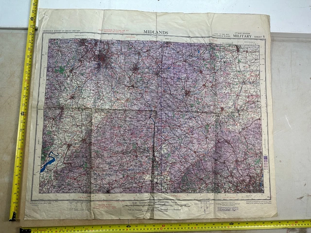 ORIGINAL WW2 BRITISH Army OS Map of England - War Office - Midlands £16 ...
