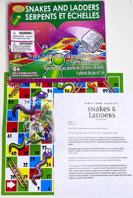SNAKES AND LADDERS Classic Family Board Game Ages 5 And Up Free ...