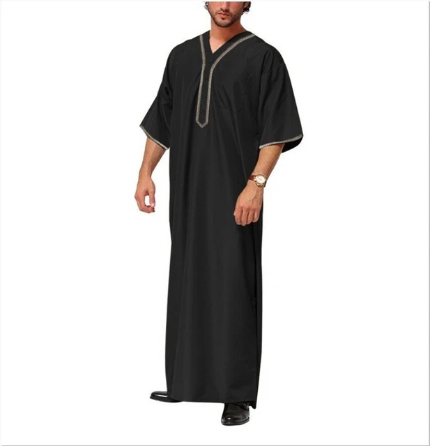 MEN LONG SLEEVE Dishdash Robe Thobe Saudi Arabic Islamic Arab Jubba ...
