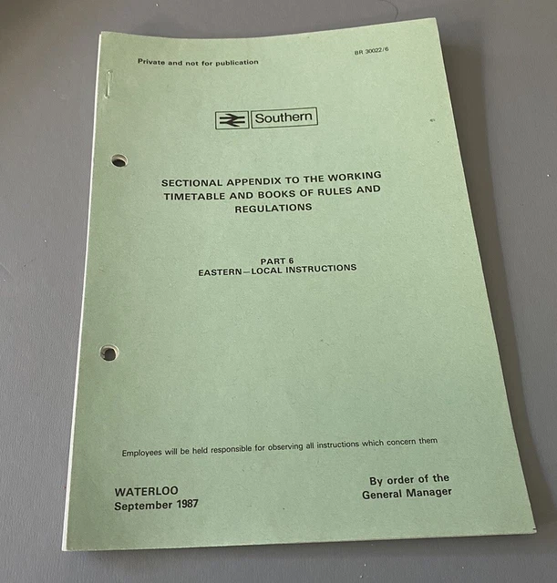 BRITISH RAIL SOUTHERN Region Sectional Appendix Part 6 Waterloo 1987 ...