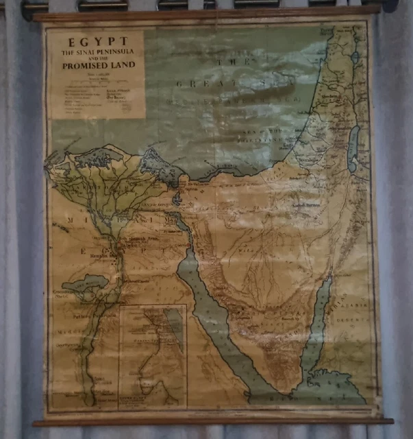 1956 GEORGE PHILIP &sons Educational Wall Map EGYPT THE SINAI PENINSULA ...