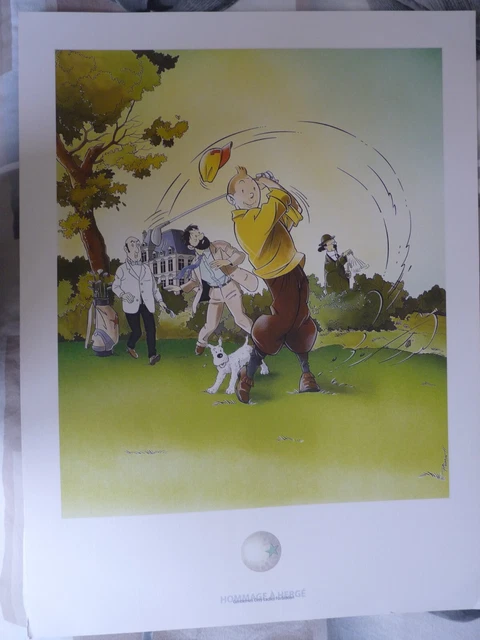 AFFICHE TINTIN EN train de jouer au golf par Pascal Somon EUR 60,00 ...