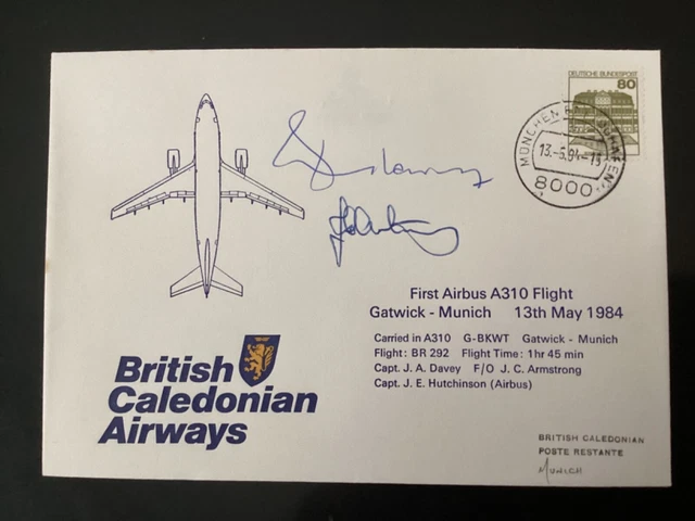 BRITISH CALEDONIAN/BCAL FLIGHT Cover Airbus A310 Gatwick-Munich Signed ...