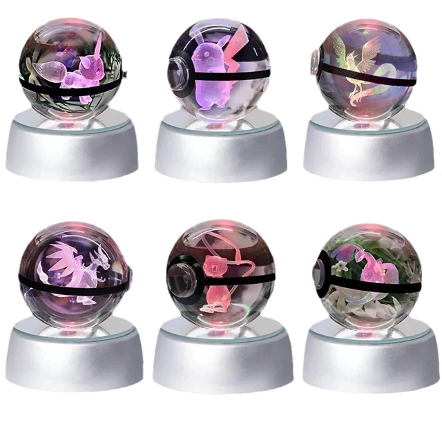 POKEMON 3D CRYSTAL Glass Pokeball Orb and LED Light Stand Perfect Kids ...