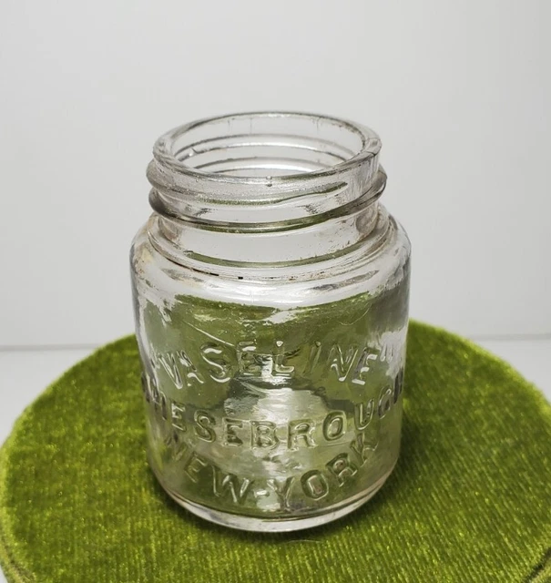 VASELINE EMBOSSED GLASS Jar Clear Vintage Chesebrough NY-Empty No Lid ...