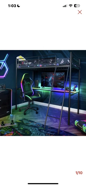 X ROCKER BATTLE High Sleeper Gaming Bed with XL Desk Black Kid's ...