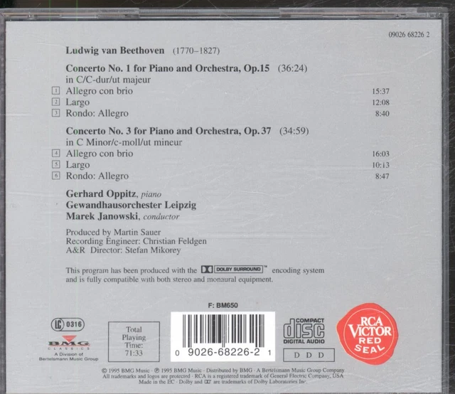 09026682262 GERHARD OPPITZ Beethoven Piano Concertos I & III CD Europe ...
