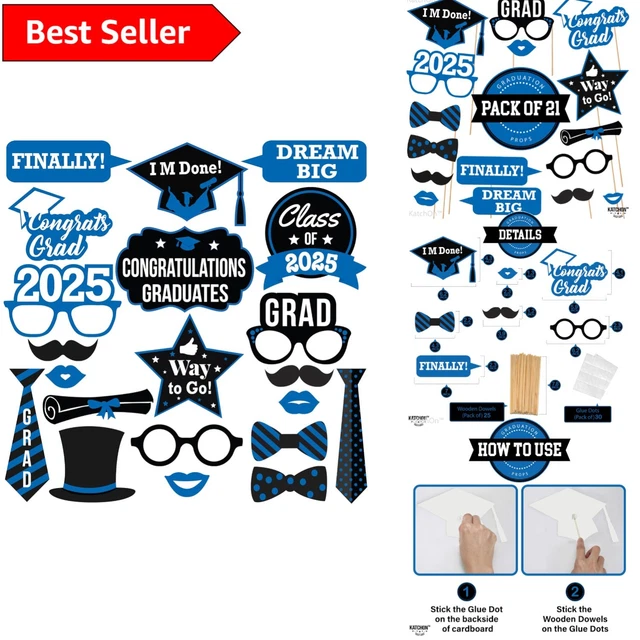 MEMORABLE GRADUATION PHOTO Props for Class of 2025 - 21 Blue & White ...
