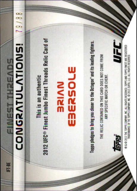2012 FINEST UFC Threads Jumbo Fighter Relics réfracteurs or Brian ...