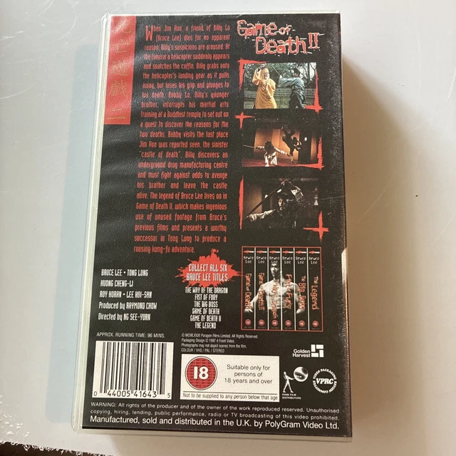 GAME OF DEATH II VHS Video Bruce Lee 1981 Action Movie Tape Cert 18 ...