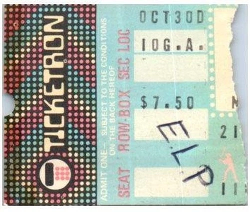 EMERSON LAKE PALMER ELP Concert Ticket Stub October 31 1977 Houston ...
