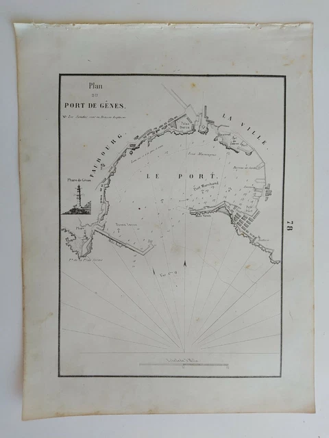 1858 GAUTTIER MAP map map plan du Port de Genes port of Genoa Liguria ...