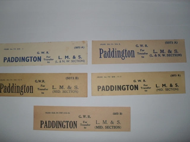 FIVE GREAT WESTERN Railway labels to Paddington - 5073 A/B £0.99 ...