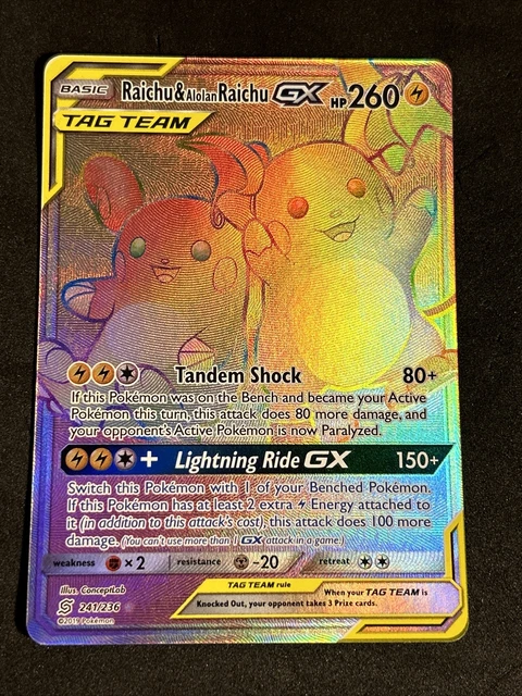 RAICHU & ALOLAN Raichu GX 241/236 Unified Minds Rainbow Secret rare ...