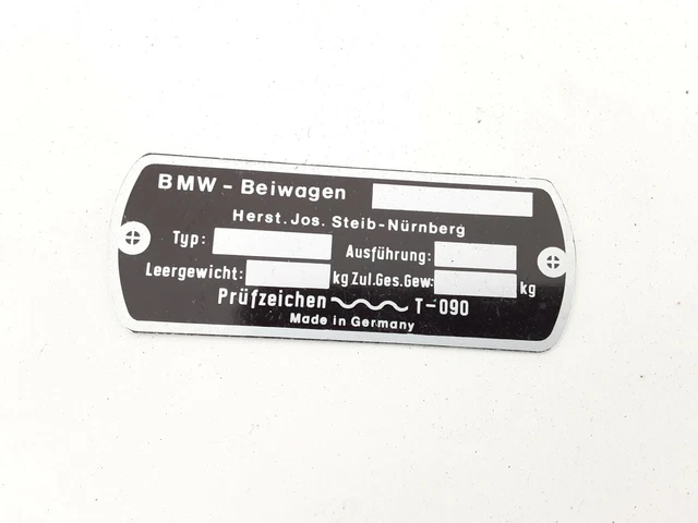 BMW SIDECAR STEIB Sidecar Plate Boat Sidecar Bmw Id Plate Type Plate £ ...