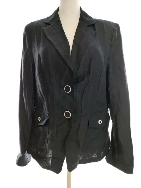 STEILMANN T. 42 Bleu marine Blazer boutonné Lin Manche longue Poches ...