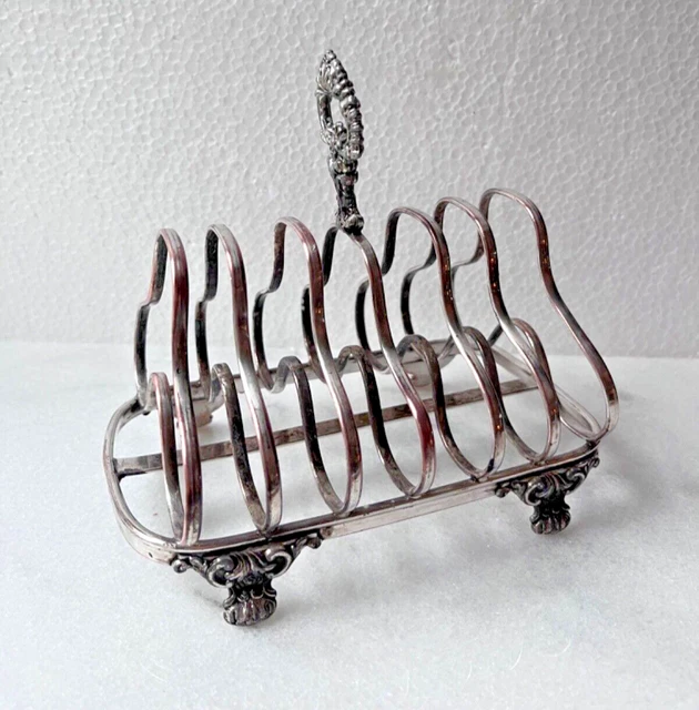 ANTIQUE SILVER PLATE Toast Rack / Letter Rack 6 Slice Vintage Silver ...
