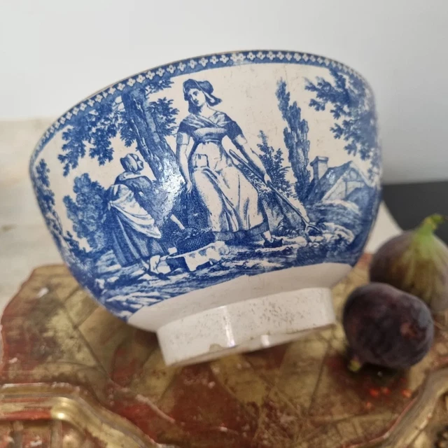 CREIL BOL SIGNÉ Bleu Début XIXè Big Blue Bowl Faience Fine Early 19thC ...