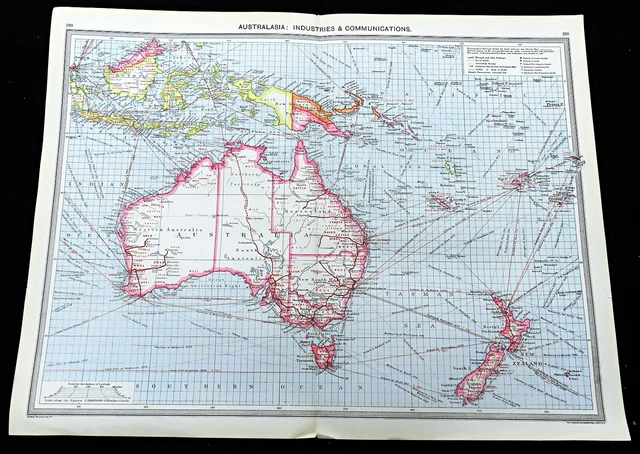 ANTIQUE MAP OF Australian Railway Network Steamship Lines Shipping ...
