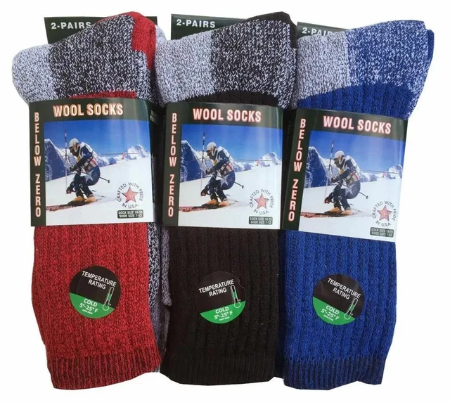6 PAIRS MENS Merino Wool Socks Insulated Cold Weather Winter Thermal ...