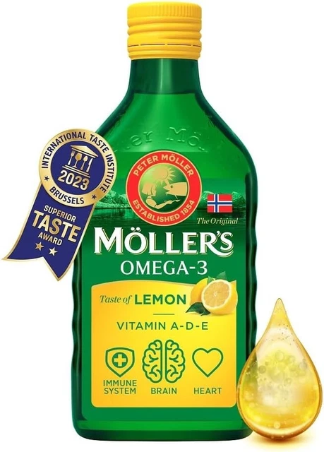 MOLLERS LEMON 250 ml Moller’s Omega 3 Fish Cod Liver Oil Vitamin D3 600 ...