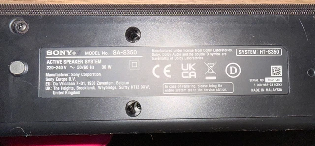 SONY SOUND BAR and subwoofer SA-S350 £68.30 - PicClick UK