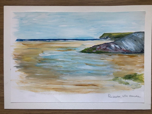 ORIGINAL ACRYLIC PAINTING of Polzeath Beach, North Cornwall £24.12 ...