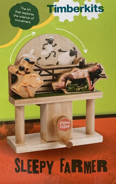 TIMBERKITS AARDMAN SHAUN The Sheep Wooden Sleepy Farmer Kit Automata £ ...