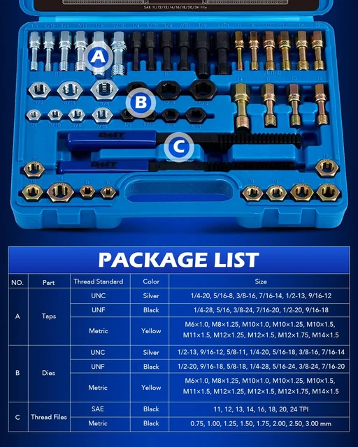 48 PIECE THREAD Chaser Set, Metric and SAE Thread Repair Kit with 22 ...