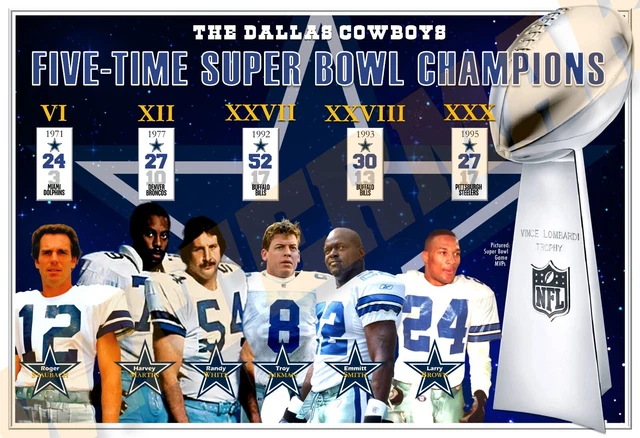 THE DALLAS COWBOYS: 5-TIME SUPER BOWL CHAMPIONS 19”x13” COMMEMORATIVE ...