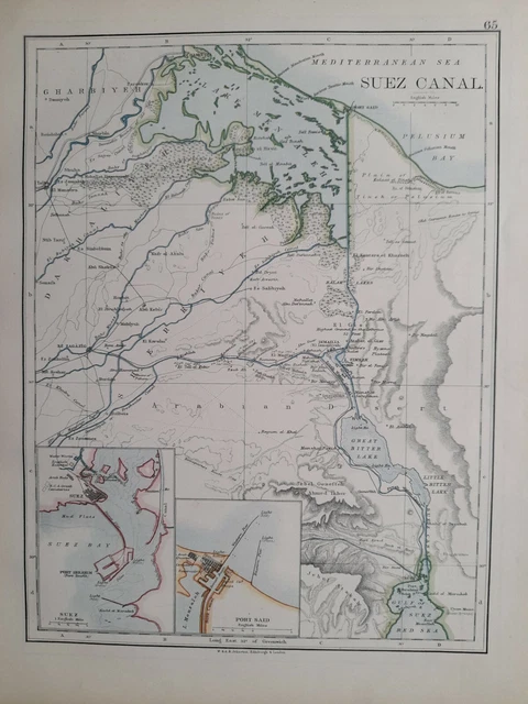 1895 Carte Suez Canal Port Said Plan Arabe Désert Eur 5899 Picclick Fr