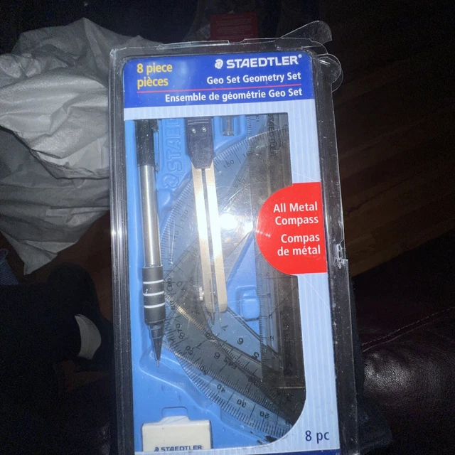 STAEDTLER GEO SET Geometry Set 8 Piece Metal Compass Triangle ...