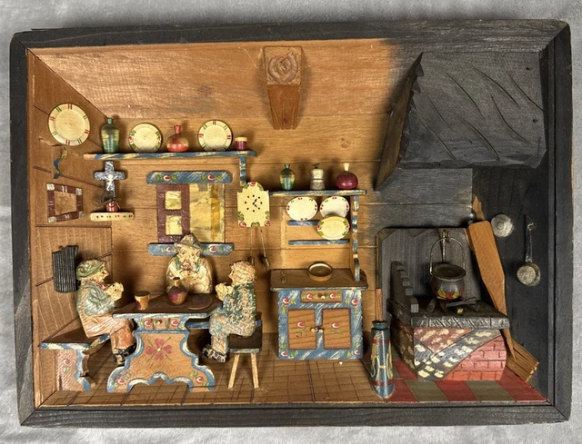 VTG GERMAN FOLK Art Farm Kitchen Family Shadow Box Diorama 3D Detailed ...