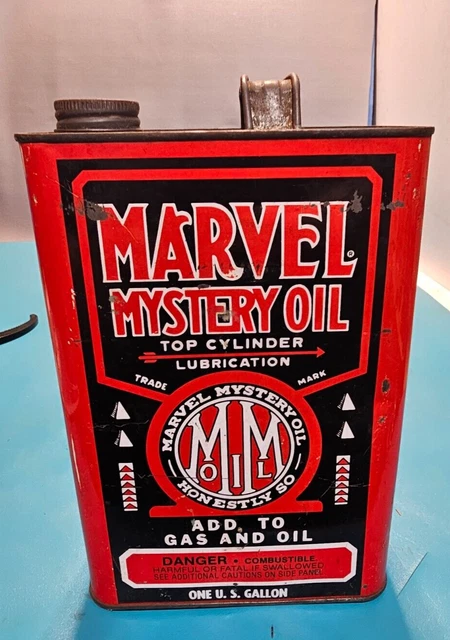 VINTAGE MARVEL MYSTERY OIL Advertising One Gallon Metal Oil Gas Can Tin ...
